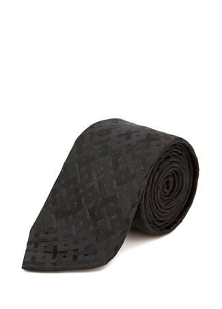 Pal Zileri Erkek Siyah Geometrik Desenli İpek Kravat EU