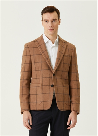 Palzileri Lab Erkek Kamel Ekoseli Yün Ceket Kahverengi 50 IT