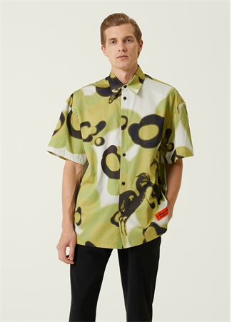 Heron Preston Erkek Yeşil Desenli Kısa Kol Gömlek S EU