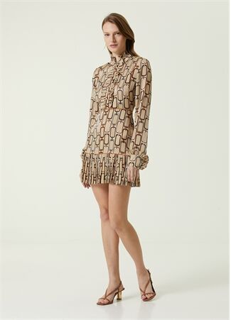 Alexis Kadın Cosi Bej Dik Yaka Fırfırlı Mini Elbise XS EU