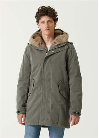 Lempelius Erkek Haki Kapüşonlu Beli Büzgülü Parka S EU