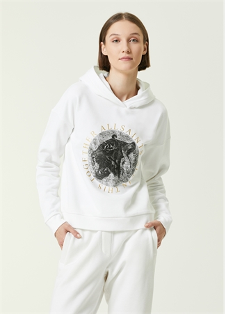 Allsaints Kadın Beyaz Kapüşonlu Baskılı Sweatshirt XS EU