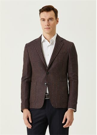Palzileri Lab Erkek Gri Bordo Çizgi Desenli Yün Ceket 50 IT