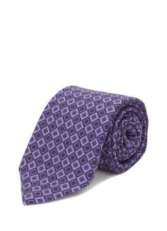 Isaia Erkek Mor Geometrik Desenli Yün Kravat EU