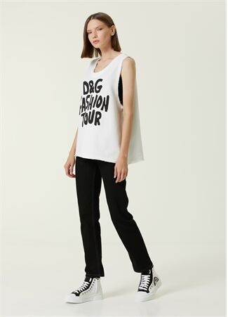 Dolce&Gabbana Kadın Beyaz Logolu Kolsuz T-shirt 40 IT