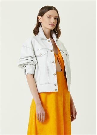 Academia Kadın Beyaz Dikiş Detaylı Deri Mont 36 EU