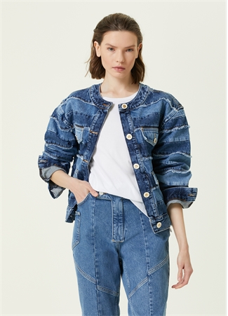 Sandro Kadın Mavi Bisiklet Yaka Yıpratmalı Jean Ceket 34 Fr Sandro Kadın Mavi Bisiklet Yaka Yıpratmalı Jean Ceket 34 Fr