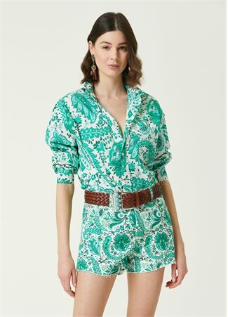 Etro Kadın Yeşil Şal Desenli Cepli Gömlek Xs Eu