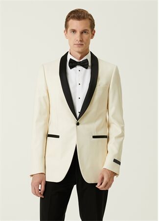 Pal Zileri Erkek Beyaz Şal Yaka Mikro Desenli Yün Ceket 48 IT