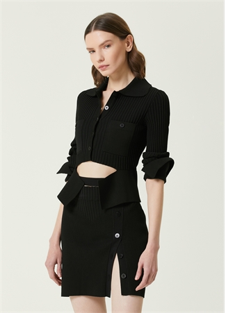 Adamo Kadın Siyah Polo Yaka Kesim Detaylı Crop Bluz S Eu Adamo Kadın Siyah Polo Yaka Kesim Detaylı Crop Bluz S Eu