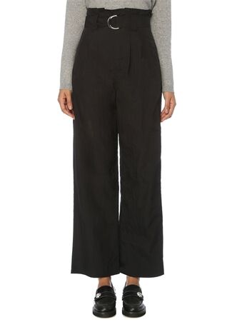 Ganni Kadın Siyah Yüksek Bel Kemerli Bol Paça Pantolon 38 FR