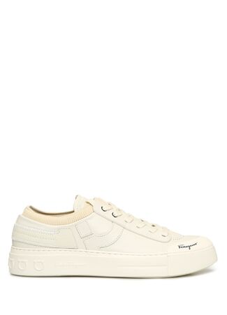 Salvatore Ferragamo Erkek Beyaz Logolu Deri Sneaker 6 UK