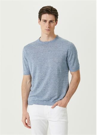 Maurizio Baldassari Erkek Mavi Keten T-shirt L Eu