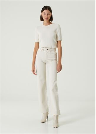 3x Kadın Straight Fit Ekru Yıpratmalı Jean Pantolon Bej 26 US