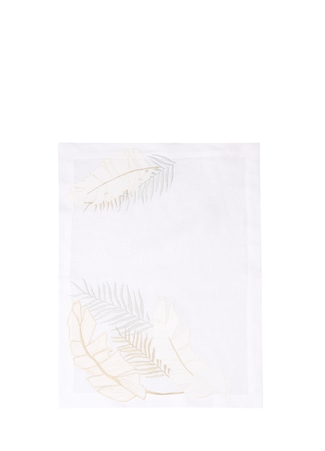 Serenk Yaprak Nakışlı 4lü Keten Amerikan Servis Seti Çok Renkli