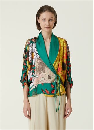 Jaquette Kadın Mila Şal Yaka Desenli Kruvaze Bluz EU