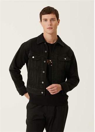 Erkek Siyah Polo Yaka Denim Ceket M EU Erkek Siyah Polo Yaka Denim Ceket M EU