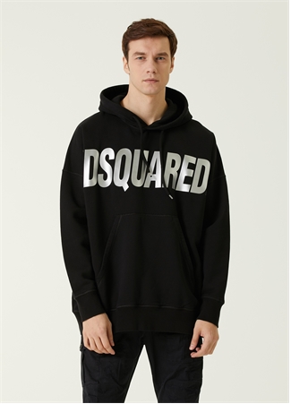 Dsquared2 Erkek Siyah Kapüşonlu Silver Logolu Sweatshirt S EU