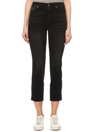 7 For All Mankind Kadın Straight Fit Siyah Cropped Jean Pantolon 24 US