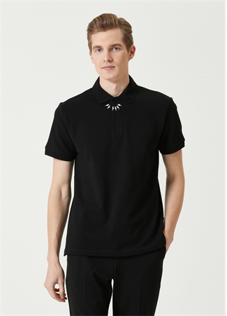 Neil Barrett Erkek Siyah Polo Yaka Logolu T-shirt S EU