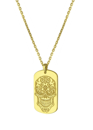 Kayra Khan Erkek Skull Floral Tag Gold Gümüş Rengi Kolye Altın EU Kayra Khan Erkek Skull Floral Tag Gold Gümüş Rengi Kolye Altın EU