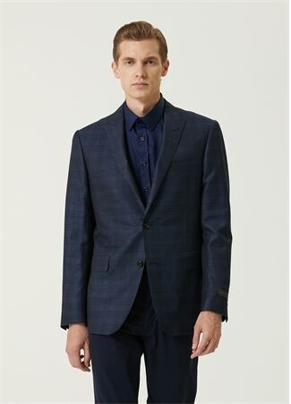 Pal Zileri Erkek Lacivert Ekose Desenli Yün Ceket 50 IT Pal Zileri Erkek Lacivert Ekose Desenli Yün Ceket 50 IT