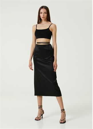 Magda Butrym Kadın Siyah Beli Kordonlu Midi İpek Etek 34 FR