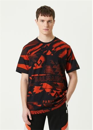 Balmain Erkek Kırmızı Siyah Logolu T-shirt S EU