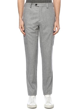 Brunello Cucinelli Erkek Gri Normal Bel Dar Paça Yün Pantolon 46 IT