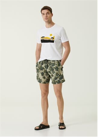 Beymen Club Erkek Bej Yeşil Palmiye Desenli Mayo Gri XS