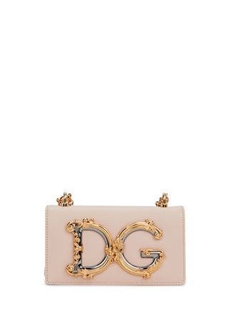 Dolce&Gabbana Kadın Altın Rengi Logolu Deri Omuz Çantası Pembe EU Dolce&Gabbana Kadın Altın Rengi Logolu Deri Omuz Çantası Pembe EU