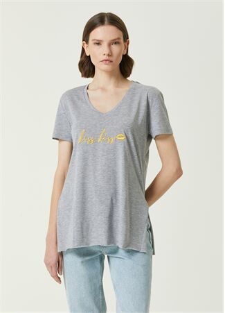 Jaquette Kadın Kiss Gri V Yaka T-shirt S EU