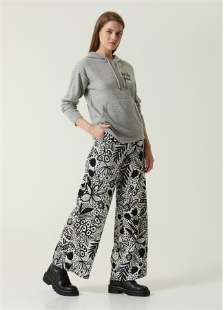 Beymen Club Kadın Siyah Beyaz Yüksek Bel Çiçek Desenli Pantolon 36