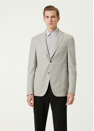 Pal Zileri Erkek Gri Kareli Yün Ceket Kahverengi 50 IT