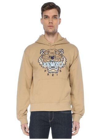 Kenzo Erkek Bej Kapüşonlu Kaplan Nakışlı Logolu Sweatshirt S EU