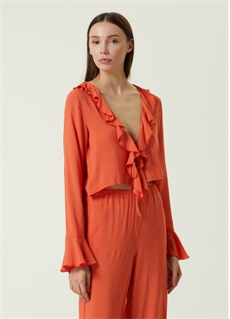 House of Silk Kadın Ariel Turuncu V Yaka Fırfırlı Bluz 34 EU House of Silk Kadın Ariel Turuncu V Yaka Fırfırlı Bluz 34 EU