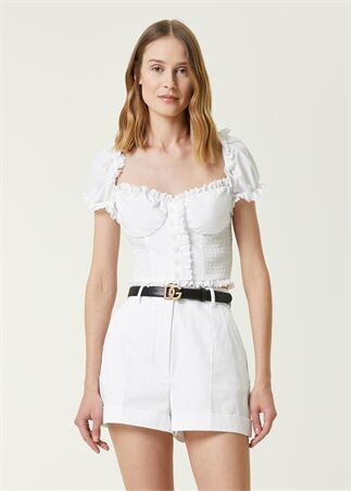 Dolce&Gabbana Kadın Beyaz Dantel Garnili Bluz 38 IT