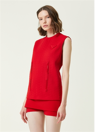 Prada Kadın Kırmızı Bisiklet Yaka Şerit Detaylı Kolsuz Triko 42 It Prada Kadın Kırmızı Bisiklet Yaka Şerit Detaylı Kolsuz Triko 42 It