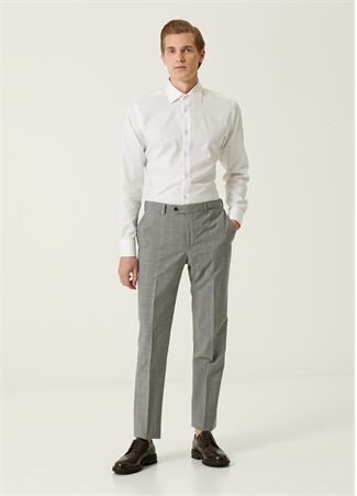 Palzileri Lab Erkek Gri Kareli Normal Bel Yün Pantolon 48 IT