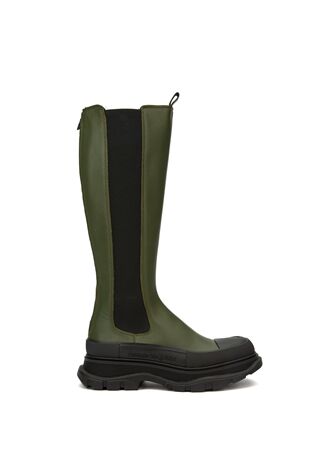 Alexander McQueen Kadın Haki Siyah Deri Çizme 38 EU