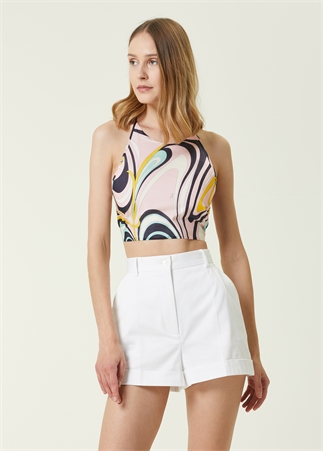 Emilio Pucci Mare Kadın Lacivert Desenli Sırt Detaylı Crop Bluz 38 IT Emilio Pucci Mare Kadın Lacivert Desenli Sırt Detaylı Crop Bluz 38 IT