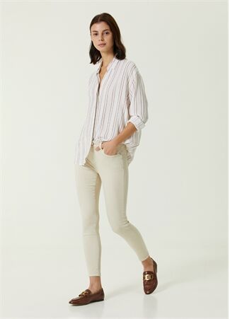 Network Kadın Slim Fit Bej Kargo Pantolon Gri 3 EU