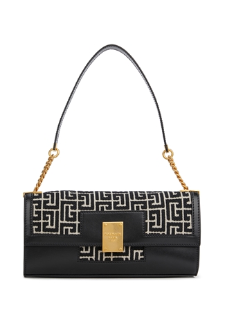 Balmain Kadın Siyah Beyaz Logo Jakarlı Omuz Çantası EU Balmain Kadın Siyah Beyaz Logo Jakarlı Omuz Çantası EU
