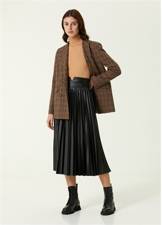 Network Kadın Siyah Pilili Midi Etek 34 EU