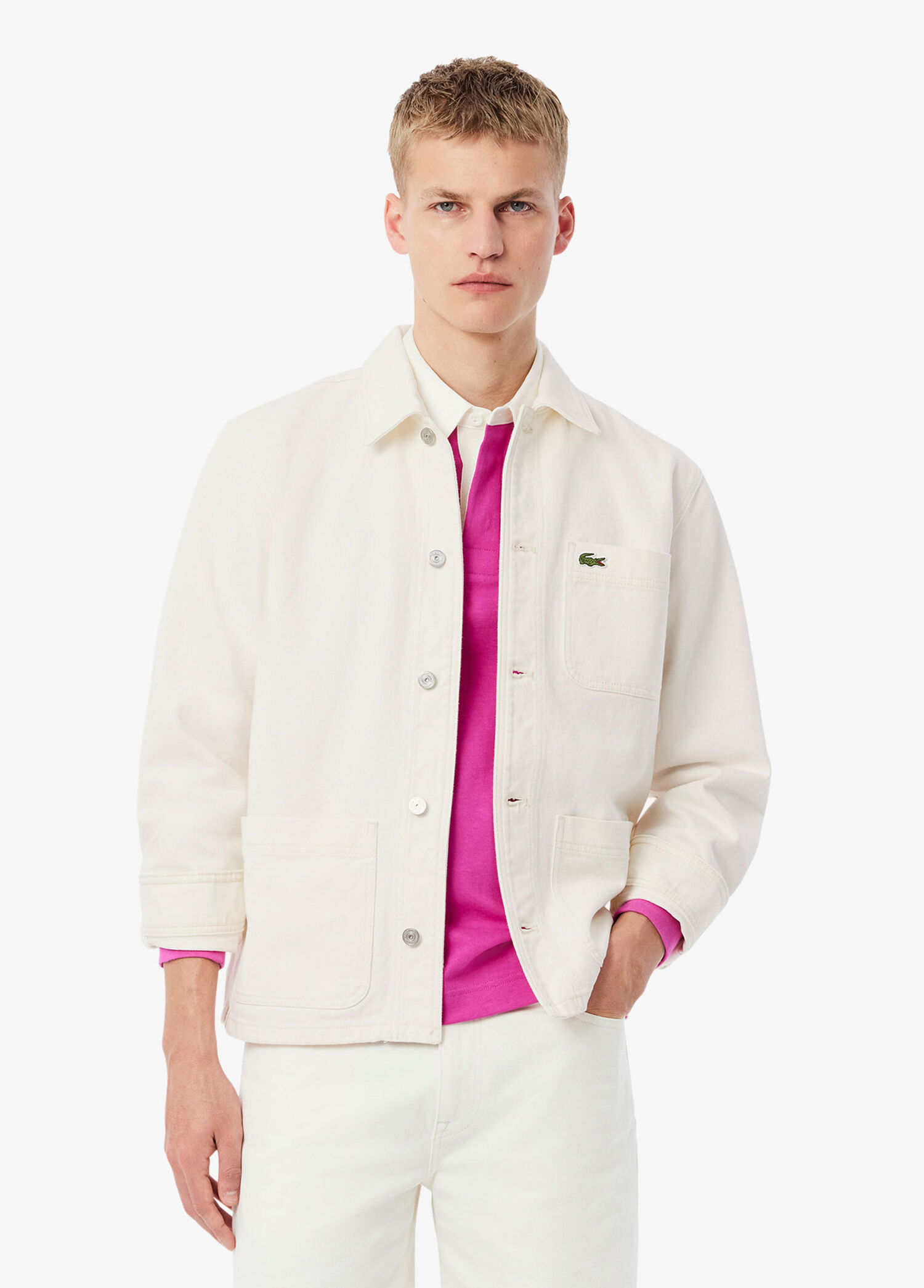 CREAM-70V Lacoste CREAM-70V Men Cream Color Shirt Collar Oversize Fit ...