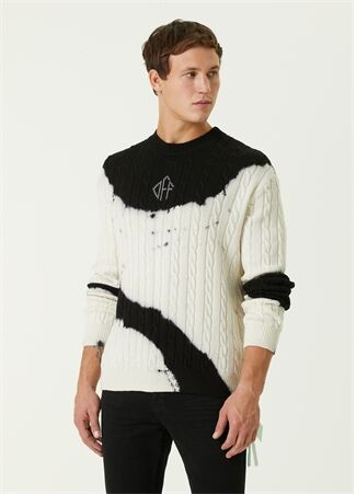 Off-White Erkek Siyah Beyaz Logo Detaylı Yün Kazak L EU