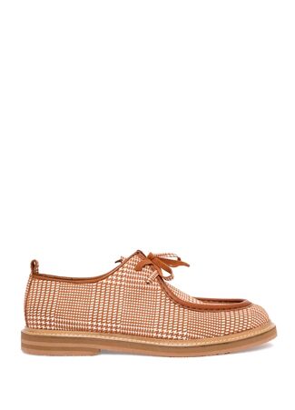 Kundura Erkek Kamel Bej Mikro Desenli Deri Ayakkabı Kahverengi 42 EU