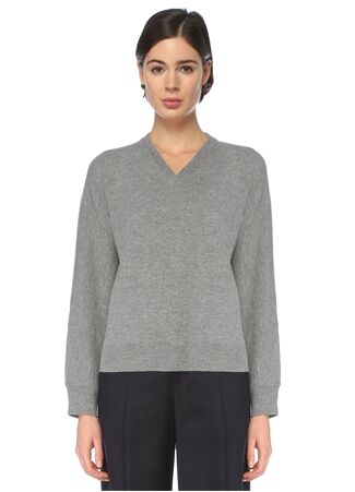 Maison Margiela Kadın Gri V Yaka Yün Kazak M EU