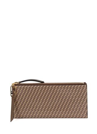 Fendi Kadın Kahverengi Logo Desenli Deri Cüzdan EU