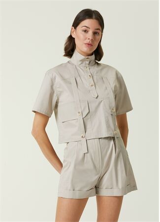 Mybestfriends Kadın Bette Bej Dik Yaka Kısa Kol Gömlek S EU